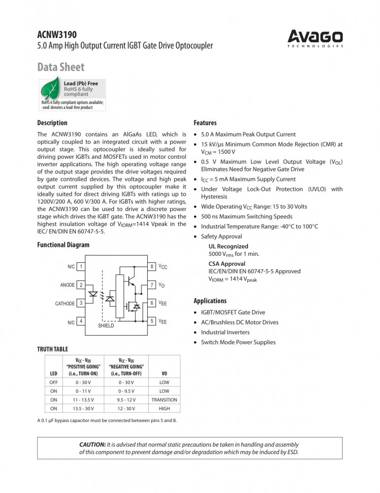 ACNW3190 datasheet page 1