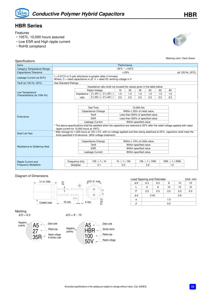 Lelon HBR Series datasheet page 1