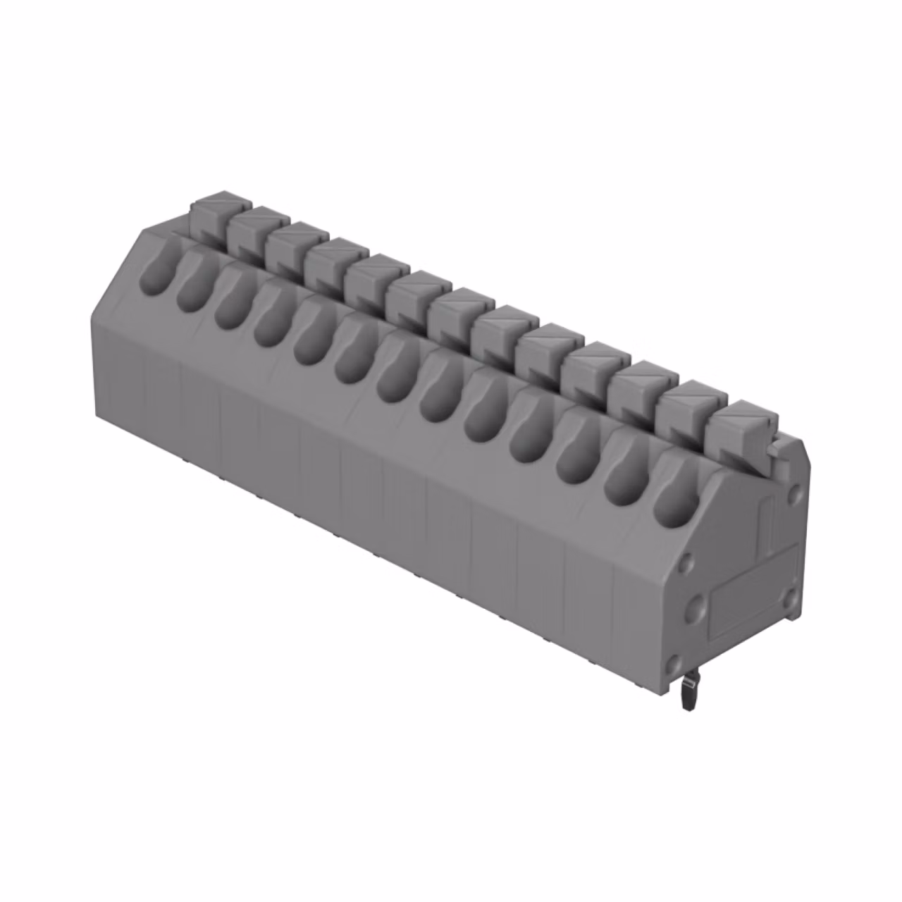 3.50mm Pitch, Eurostyle Fixed-Mount Push-Button Terminal Block, 45° Modular, 5A, 20-16 AWG, Light Gray, 13 Circuits for sale
