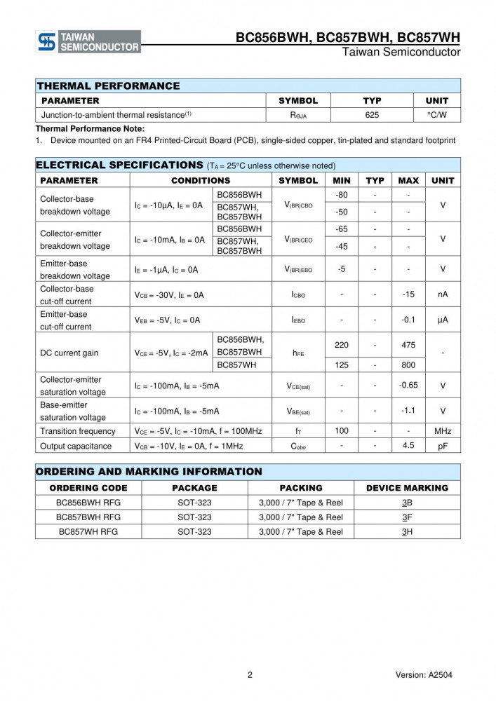 BC857WH technical document page 2