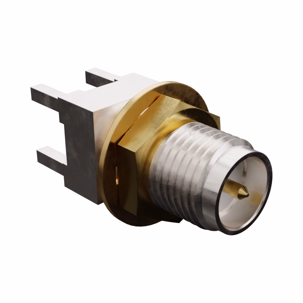 SMA Jack, Reverse Polarity, Straight, PCB Receptacle, Through Hole, Brass Body, Nickel (Ni) Plated, 3.94mm Leg Length, Jam Nut and Lockwasher Not Included, Tray, 50 Ohms for sale