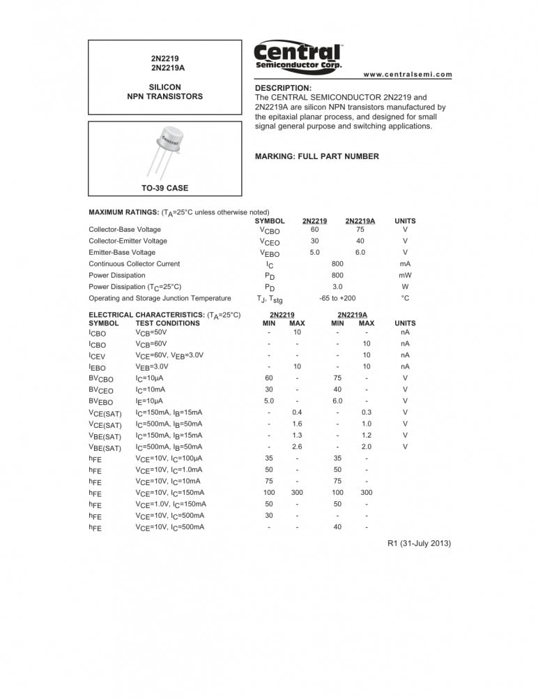 2N2219 PBFREE datasheet page 1