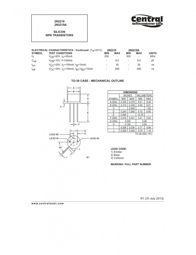 2N2219 PBFREE datasheet page 2