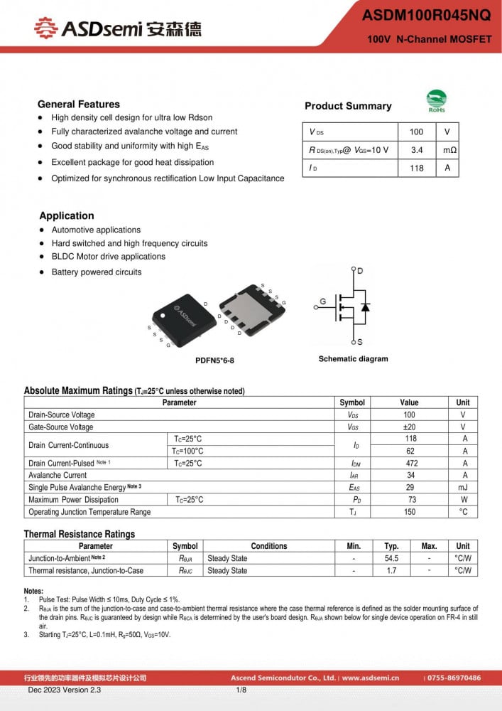 ASDM100R045NQ-R datasheet page 1