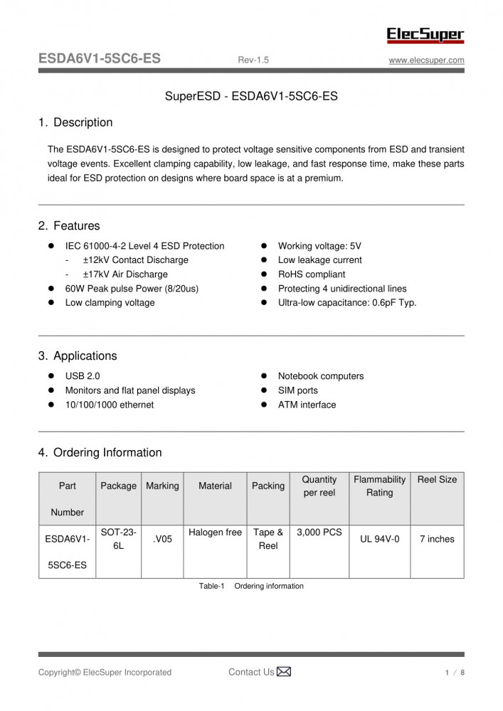 ESDA6V1-5SC6-ES technical document page 1