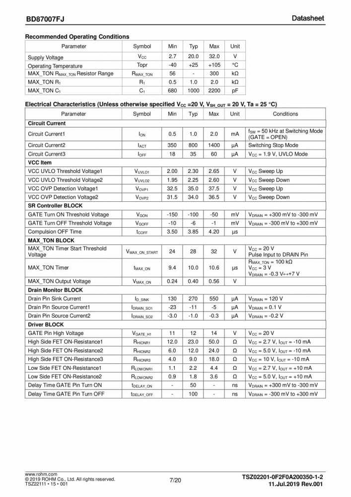 BD87007FJ-E2 datasheet page 7