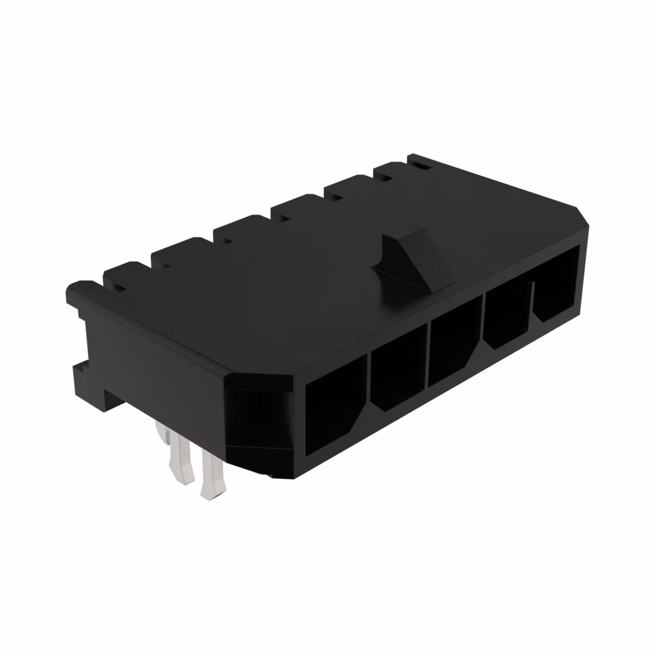Micro-Fit+ Right-Angle Header, Surface Mount, 3.00mm Pitch, Single Row, 2 Circuits, 1.50µm Matte Tin (Sn) Plating, Glow-Wire Capable, Solder Nail, Black, Tape and Reel