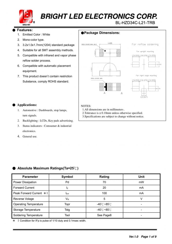 BL-HZD34C-L21-TRB datasheet page 2