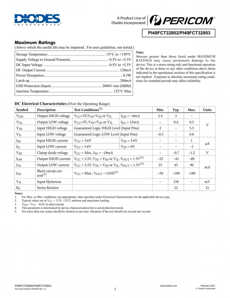 PI49FCT32802 datasheet page 3