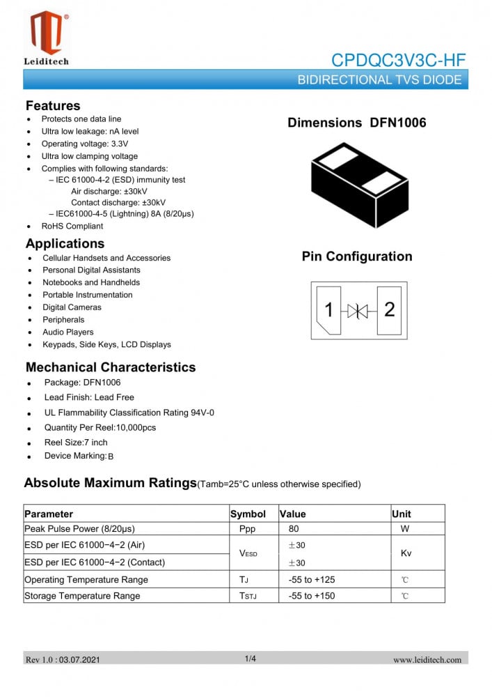 CPDQC3V3C-HF datasheet page 1