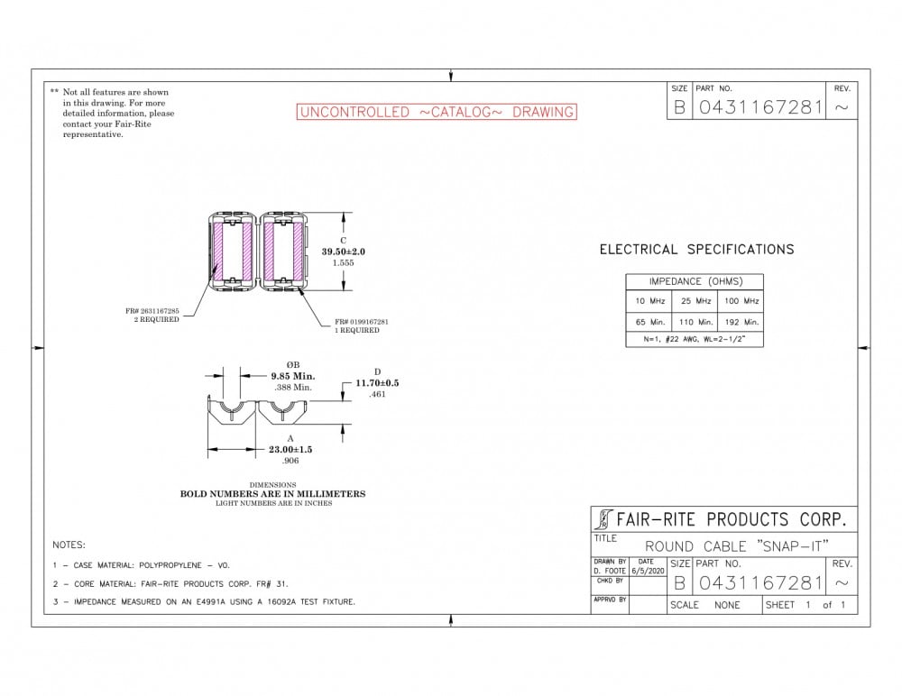 Fair-Rite 0431167281 technical drawing preview