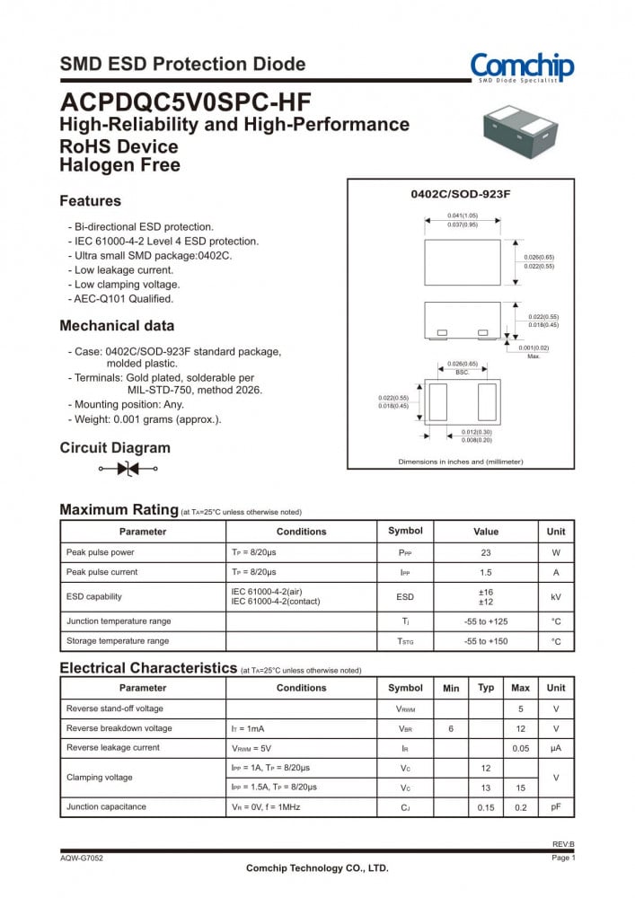 ACPDQC5V0SPC-HF datasheet page 1
