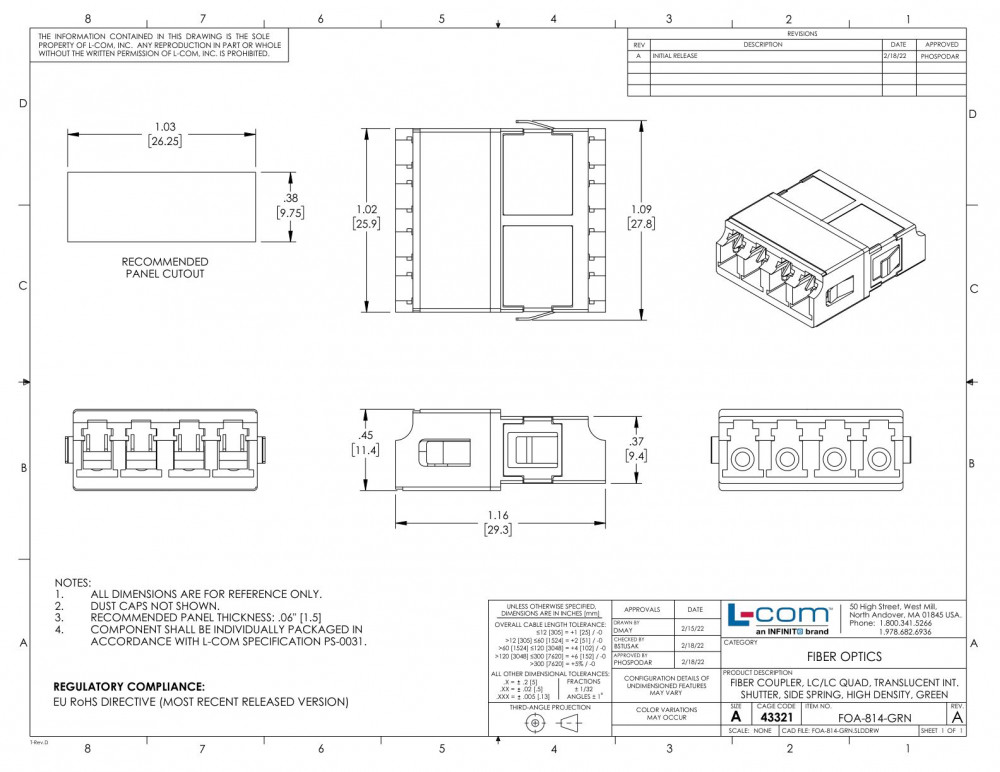 L-com FOA-814-GRN technical drawing