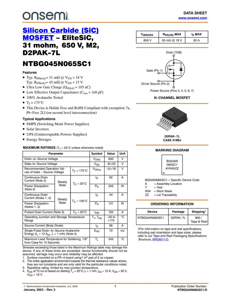 NTBG045N065SC1 document page 1