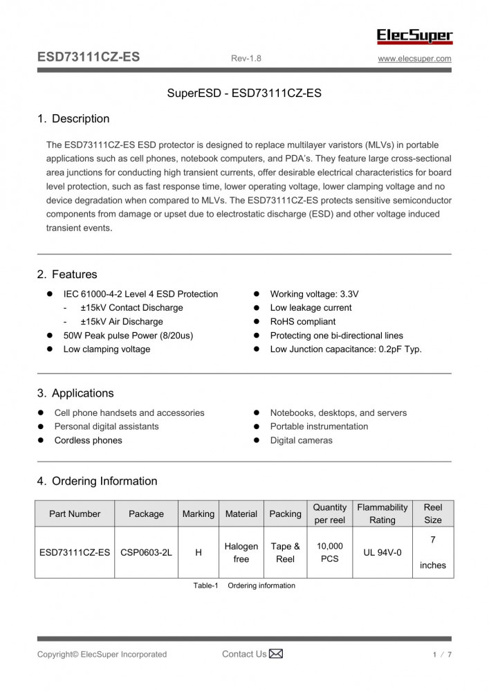 ESD73111CZ-ES datasheet page 1