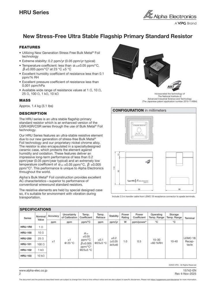 HRU Series product documentation page