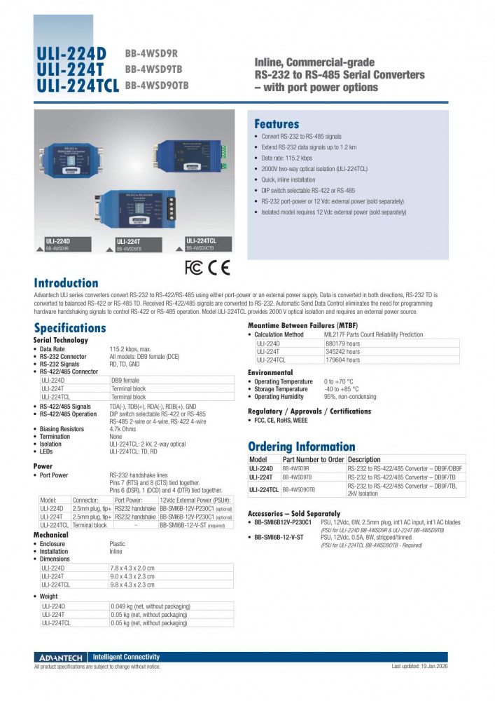 ADVANTECH ULI-224 series document page 1