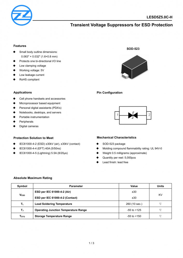 LESD5Z5.0C-H technical document page 1