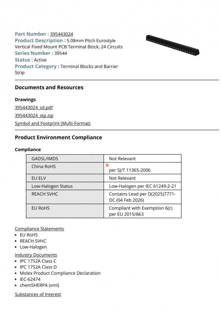 MOLEX 395443024 documentation image, page 1