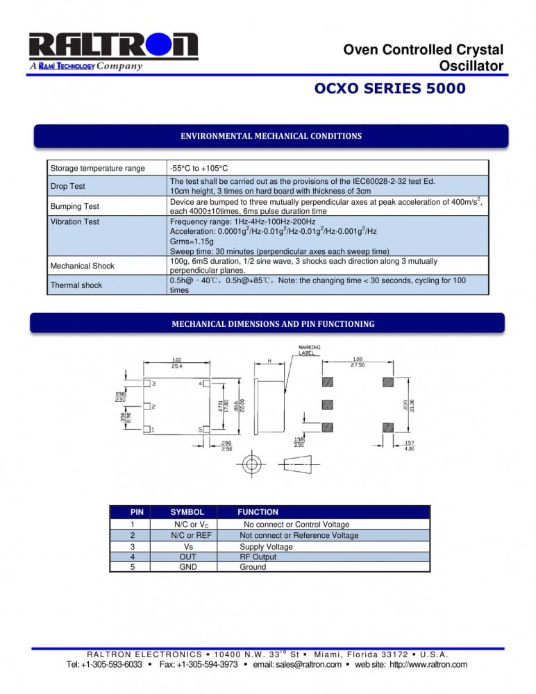 Raltron OCXO Series 5000 technical document page 3