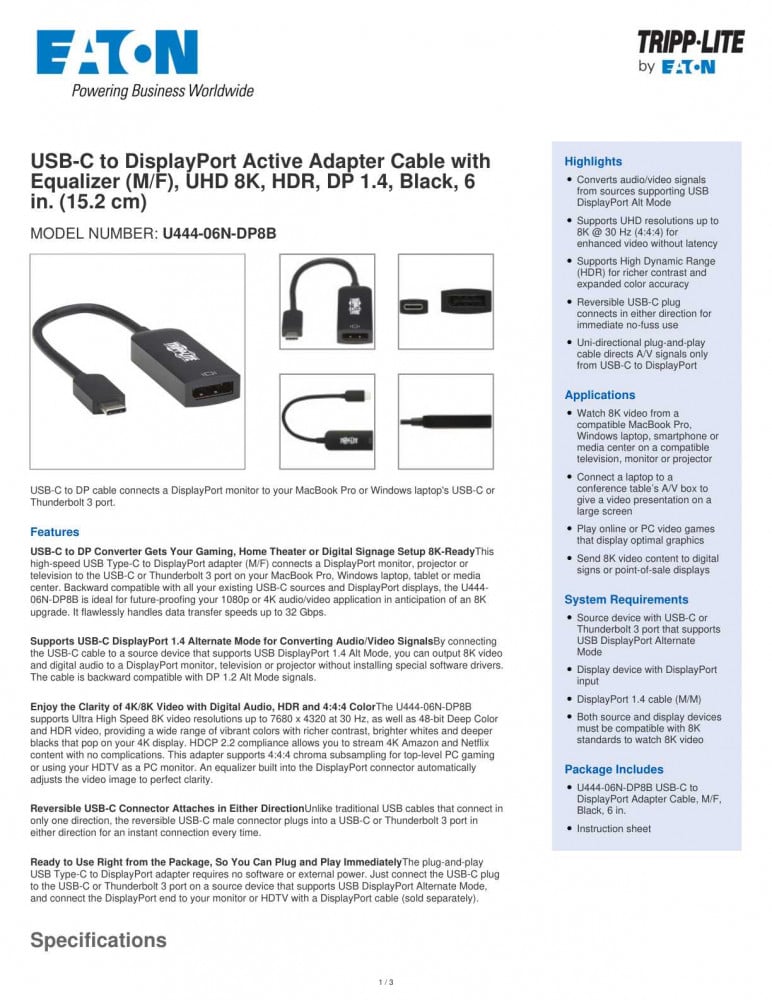 U444-06N-DP8B technical document page 1