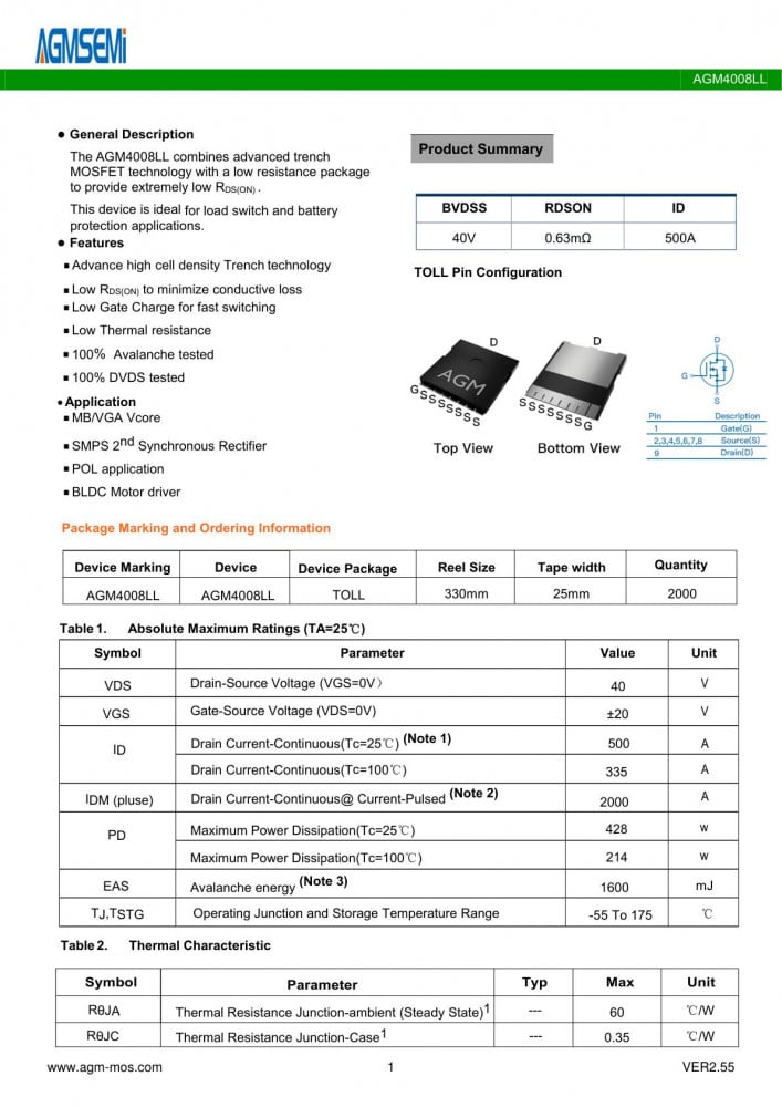 AGM4008LL datasheet page 1