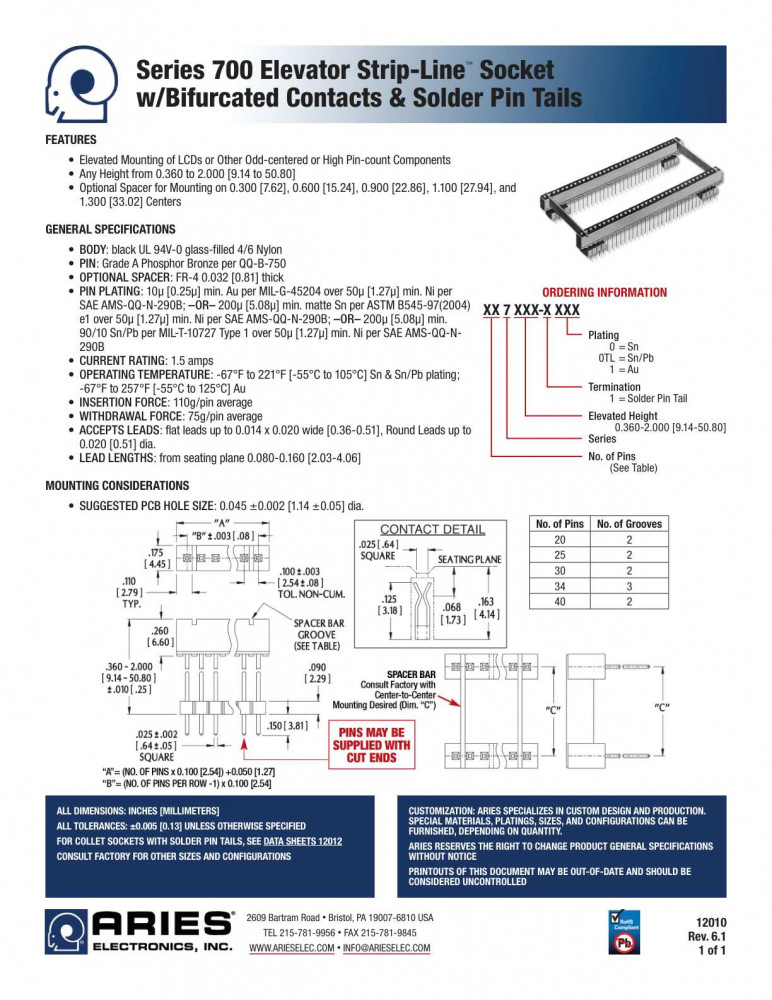 Aries Electronics Series 700 socket technical drawing preview
