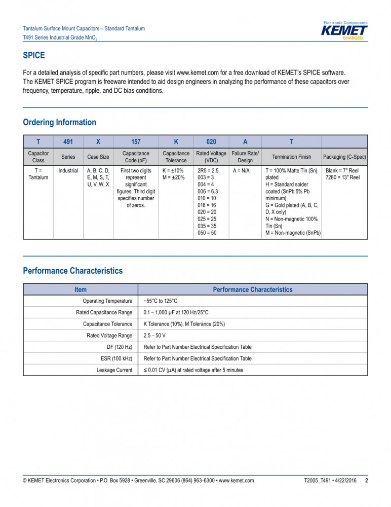 KEMET T491 datasheet page 2