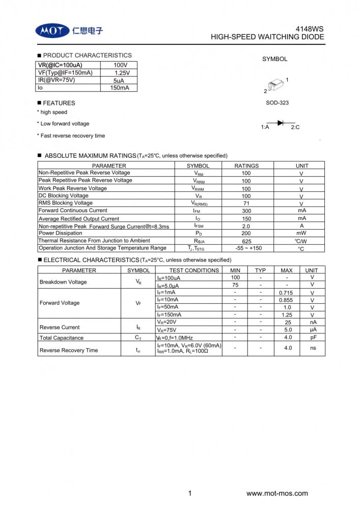 MOT 4148WS datasheet page 1