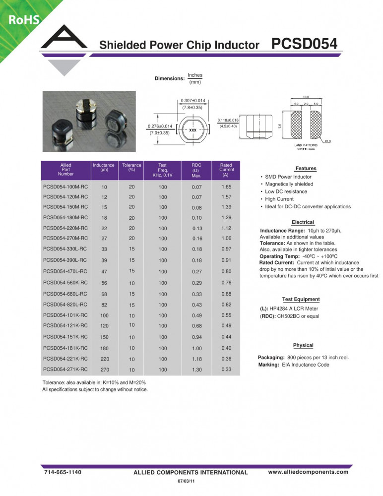 PCSD054 series technical document image
