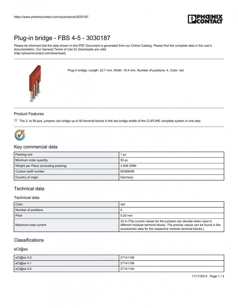 Phoenix Contact 3030187 document page 1