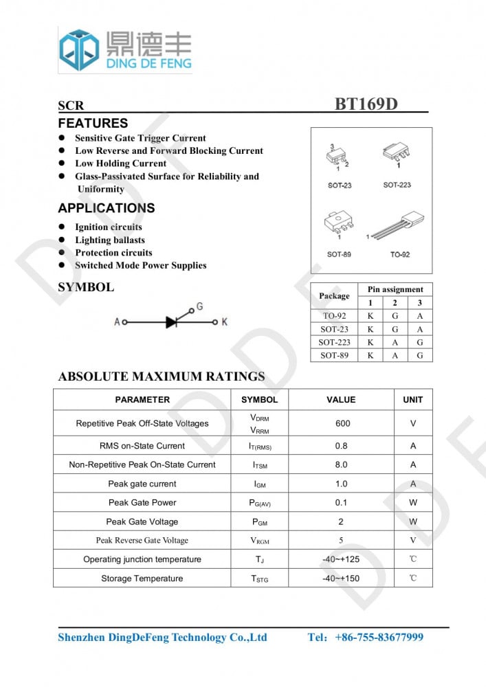 BT169D-SOT-23 technical document page 1