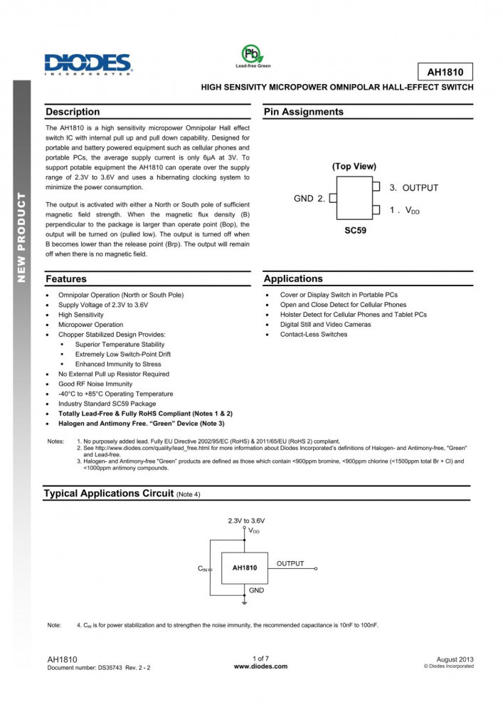 AH1810-W-7 datasheet page 1