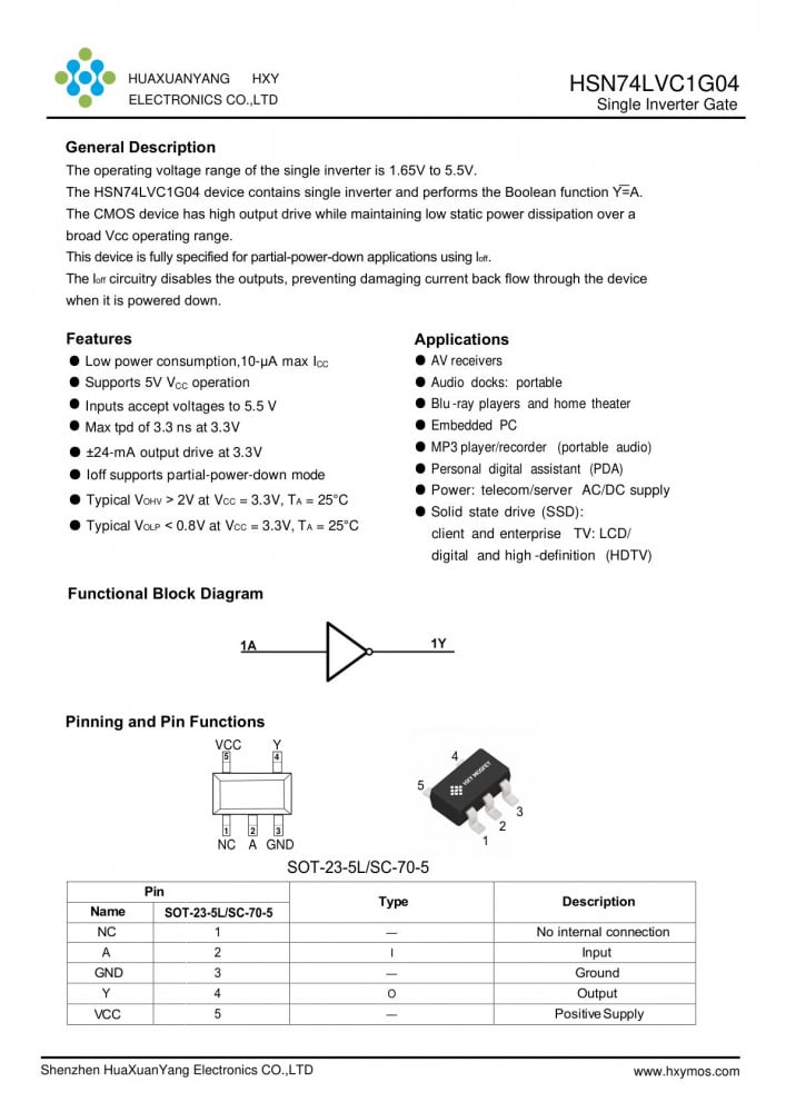 HSN74LVC1G04DCKR datasheet page 1