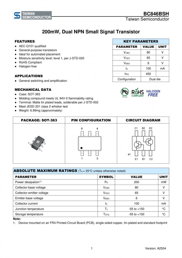 BC846BSH datasheet page 1