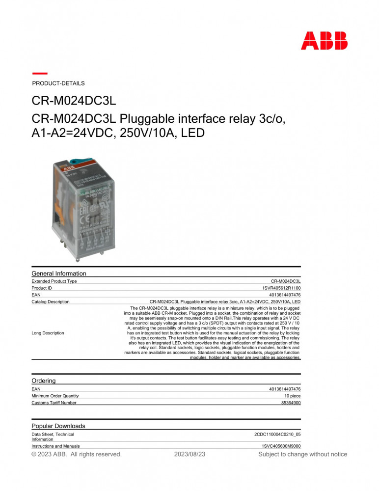 ABB CR-M024DC3L technical document page 1