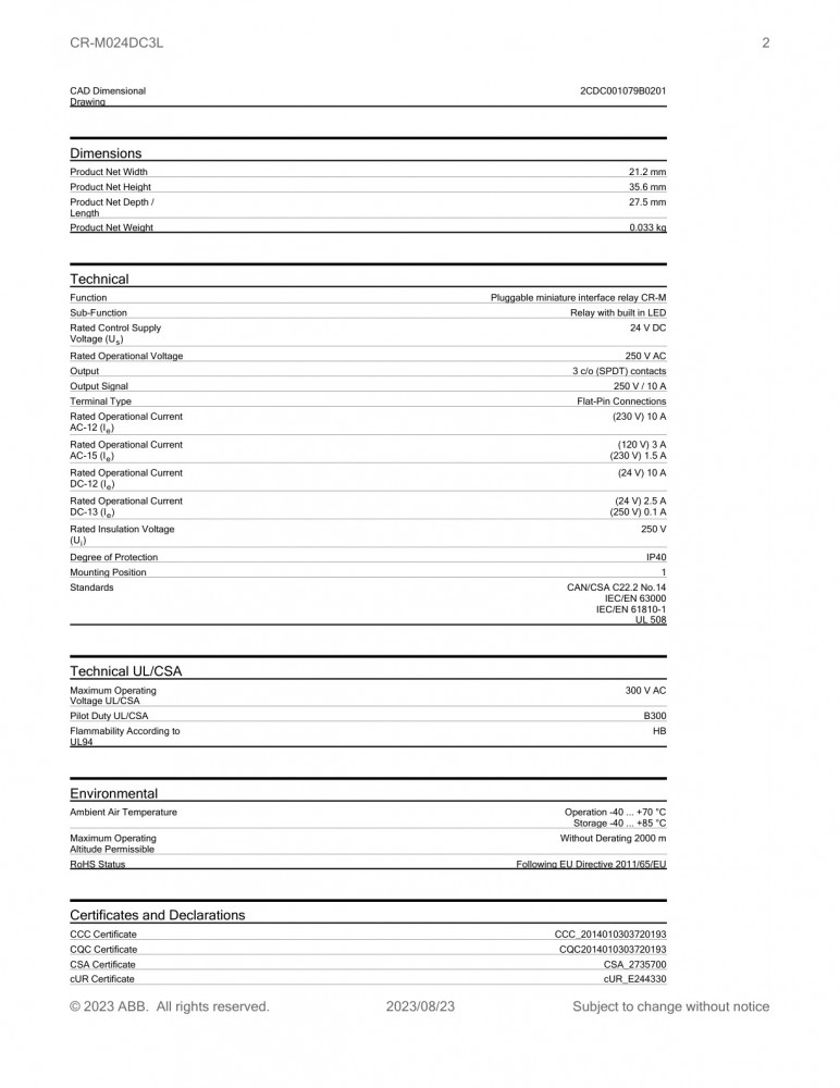 ABB CR-M024DC3L technical document page 2