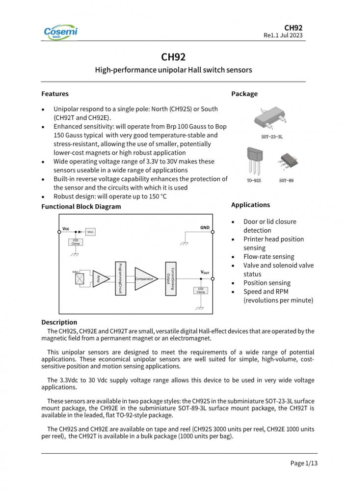 CH92 datasheet page 1