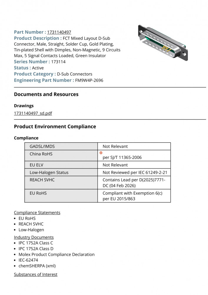 MOLEX 1731140497 product drawing preview, page 1