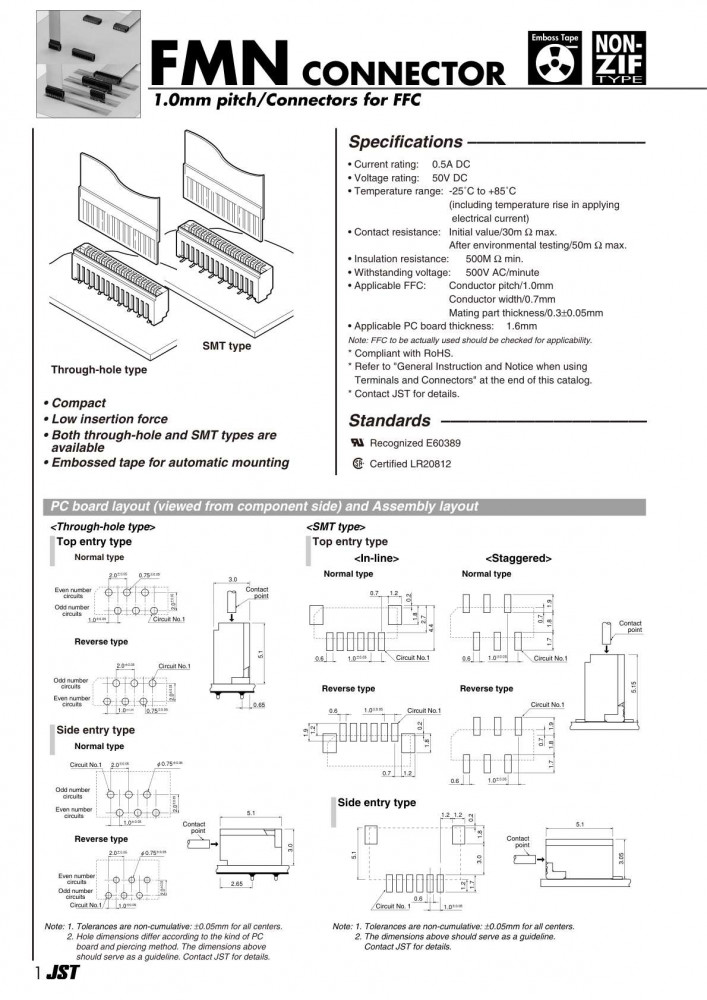 JST FMN series specification page