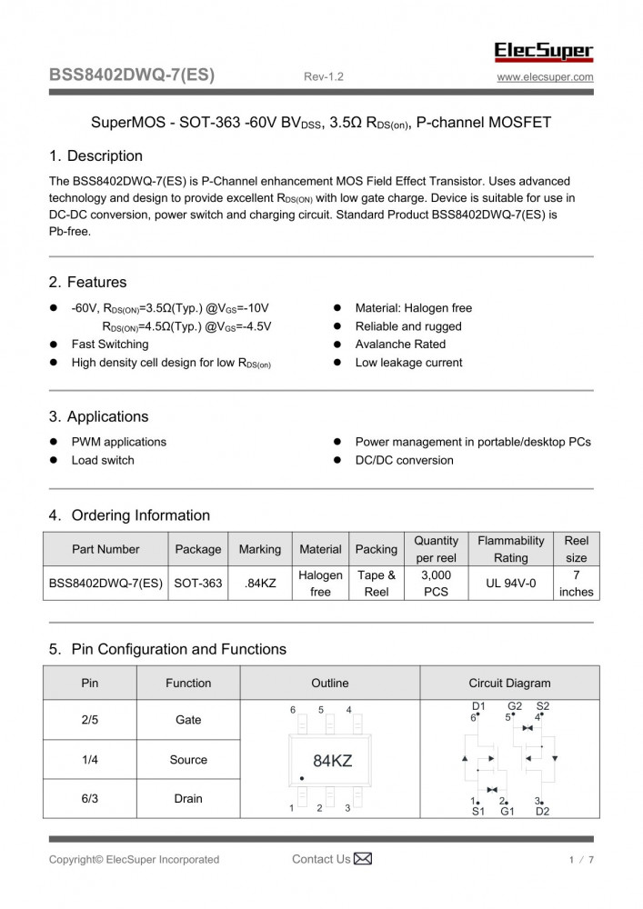 BSS8402DWQ-7(ES) datasheet page 1