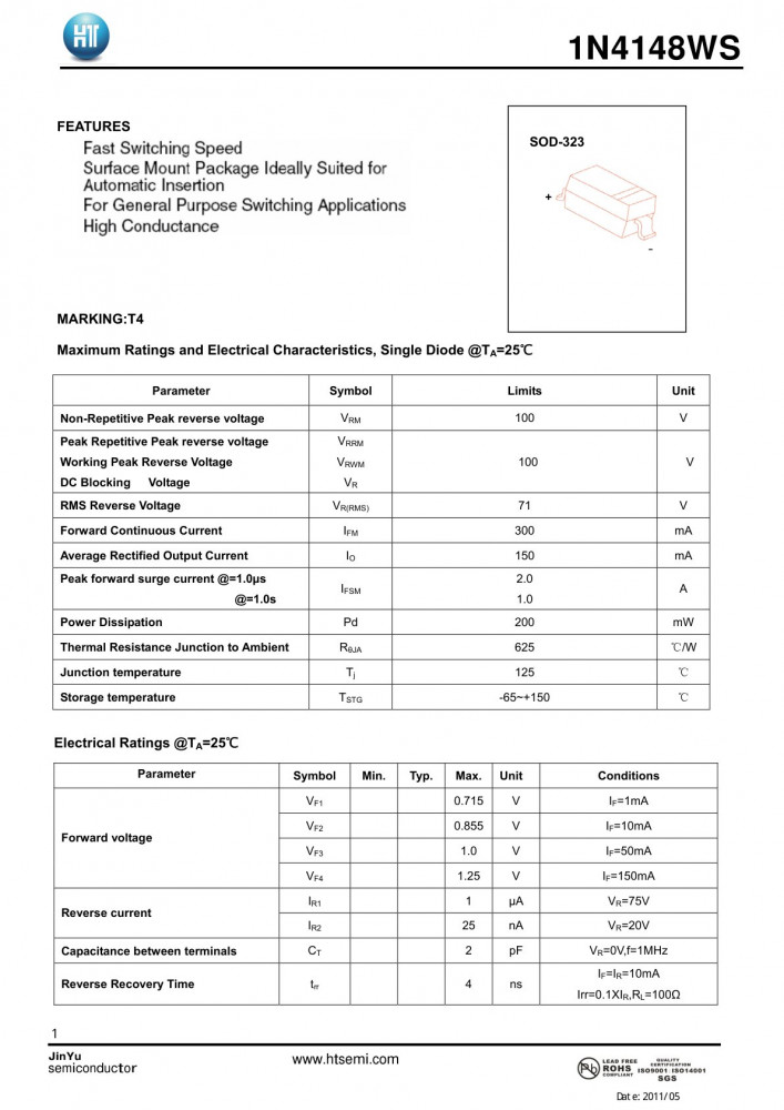 1N4148WS datasheet page 1