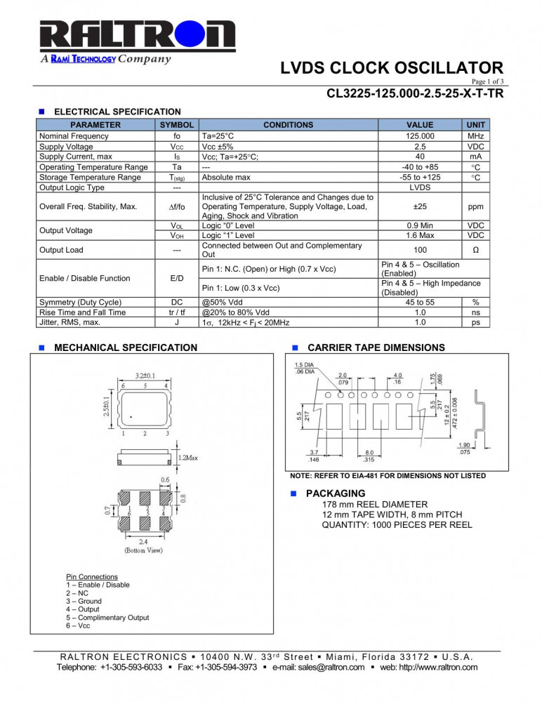 CL3225 product specification page 1