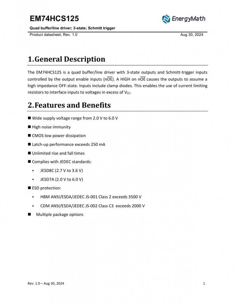EM74HCS125PW datasheet page 1