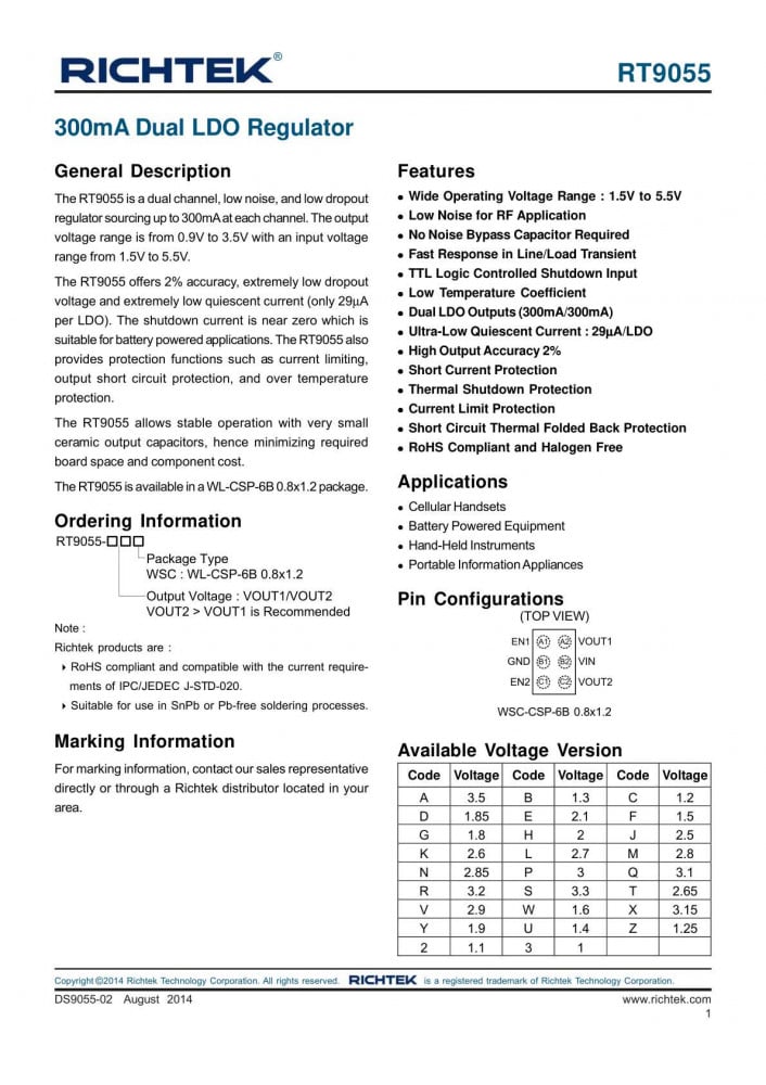 RT9055 datasheet page 1