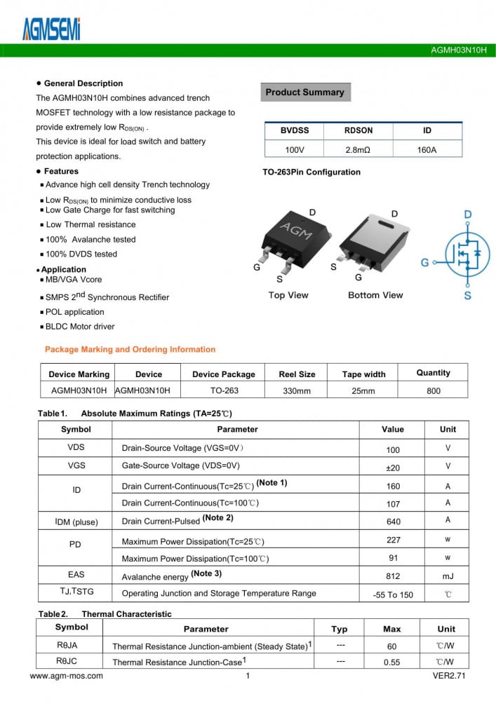 AGMH03N10H datasheet page 1