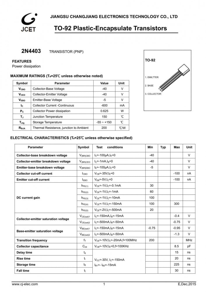2N4403 datasheet page 1