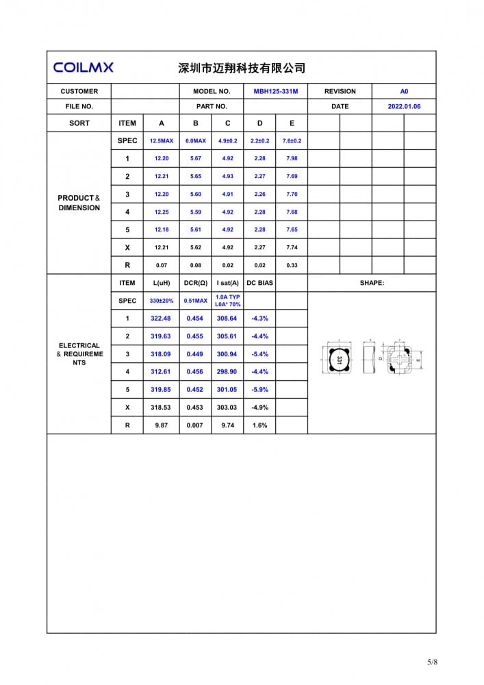 MBH125-331M specification page 5