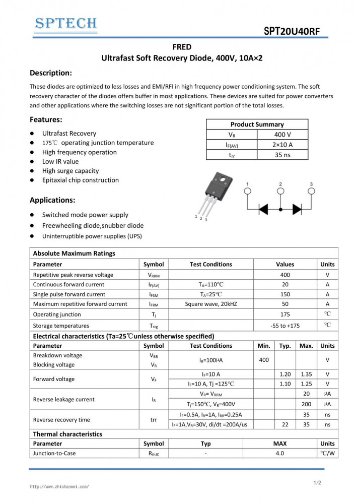 SPT20U40RF datasheet page 1
