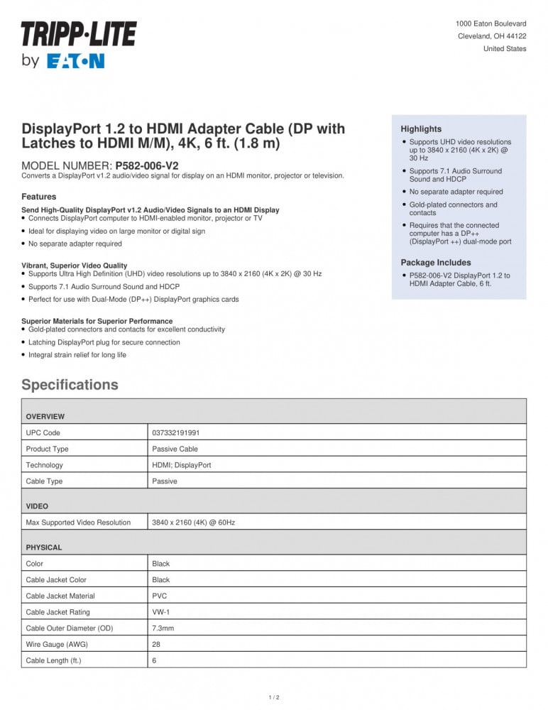 P582-006-V2 technical document page 1
